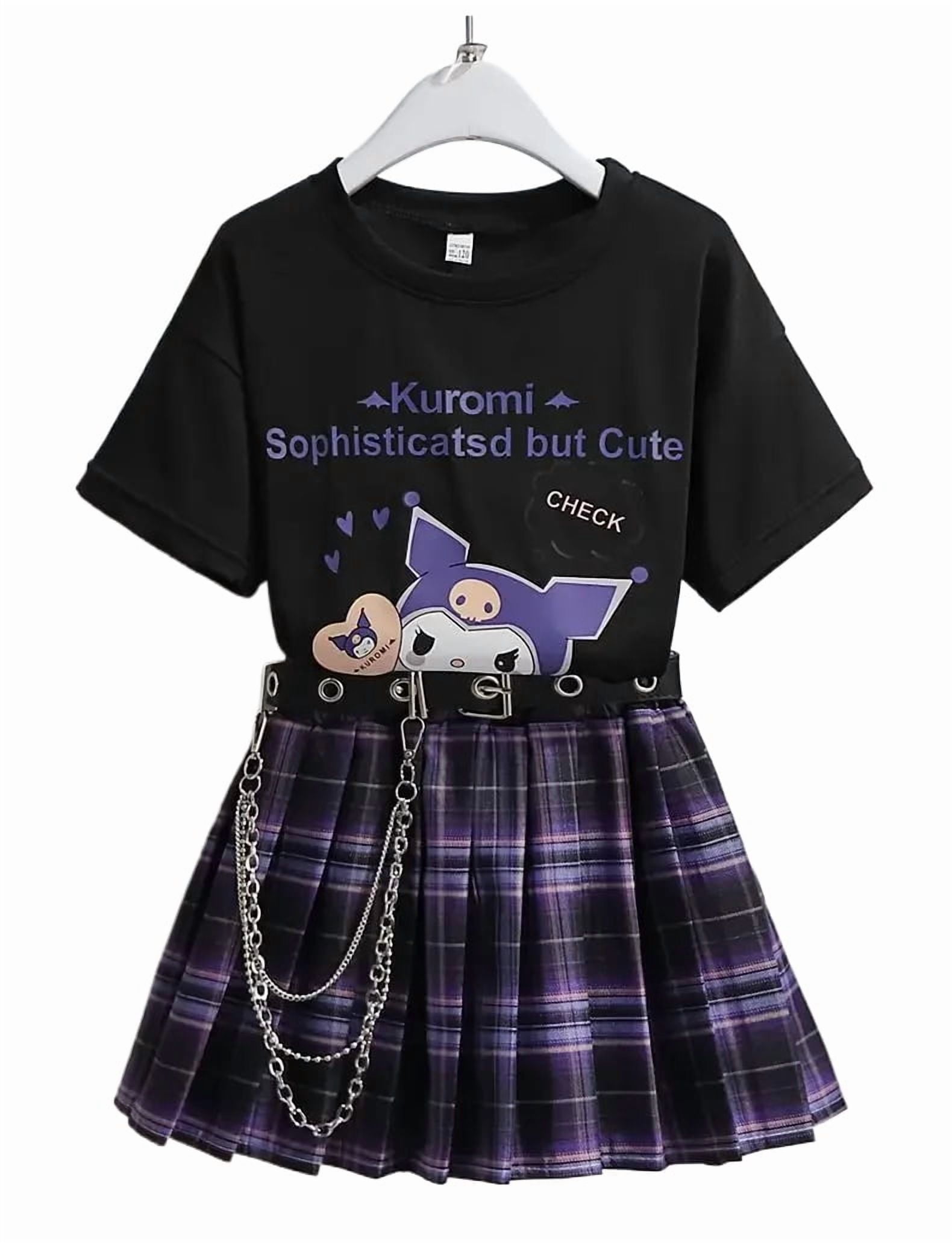 Kawaii Kuromi Short Sleeves Skirt Suit Preppy Style T-shirt Pleated ...