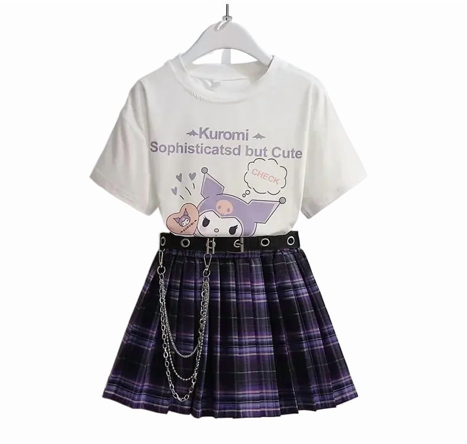 Kawaii Kuromi Short Sleeves Skirt Suit Preppy Style T-shirt Pleated ...