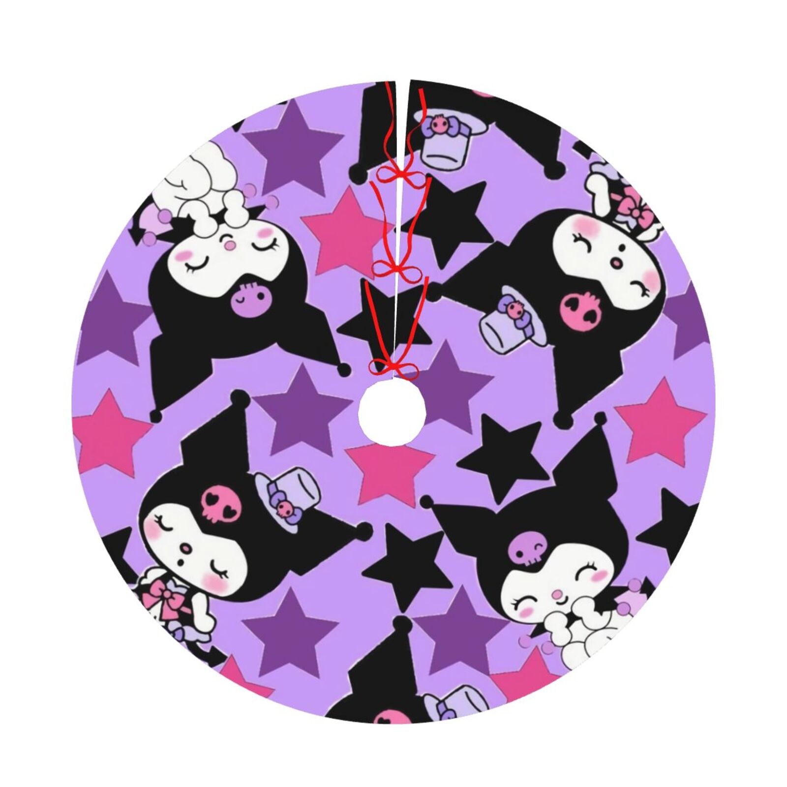 Kawaii Kuromi Star Wallpaper Christmas Tree Skirt Soft and Funny Red ...