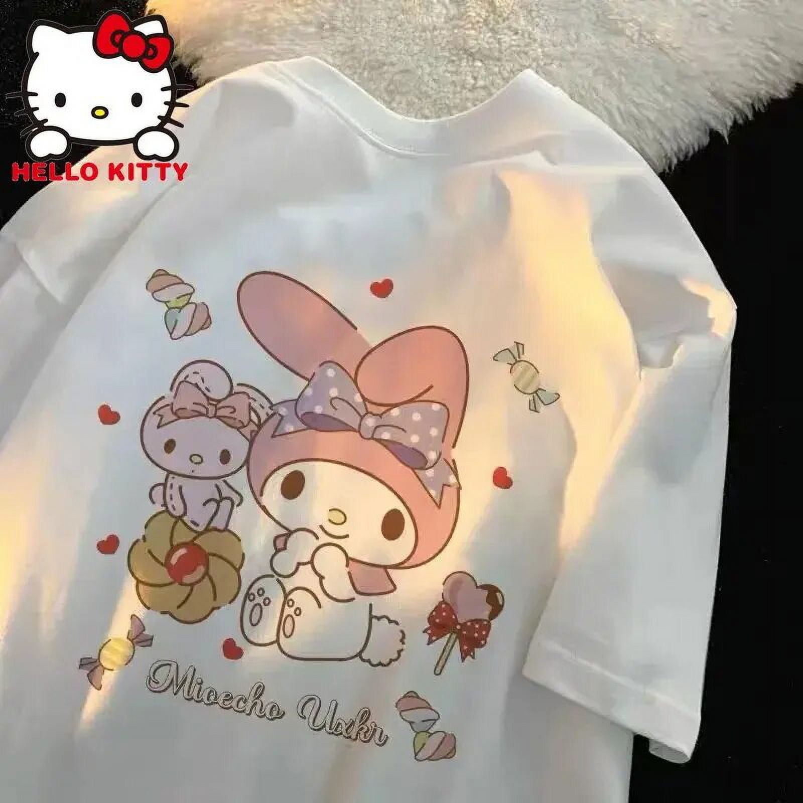 Kawaii Kuromi T-Shirts Sanrio My Melody Cartoon Gothic Print Short ...