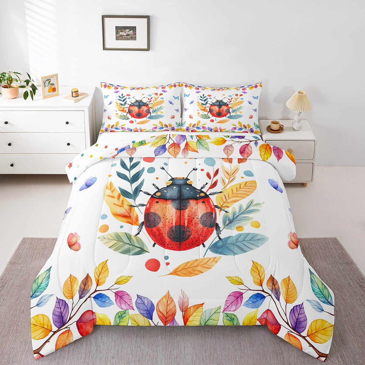 Kawaii Ladybug King Comforter Set for Boys Girls Cartoon Animal Bedding ...