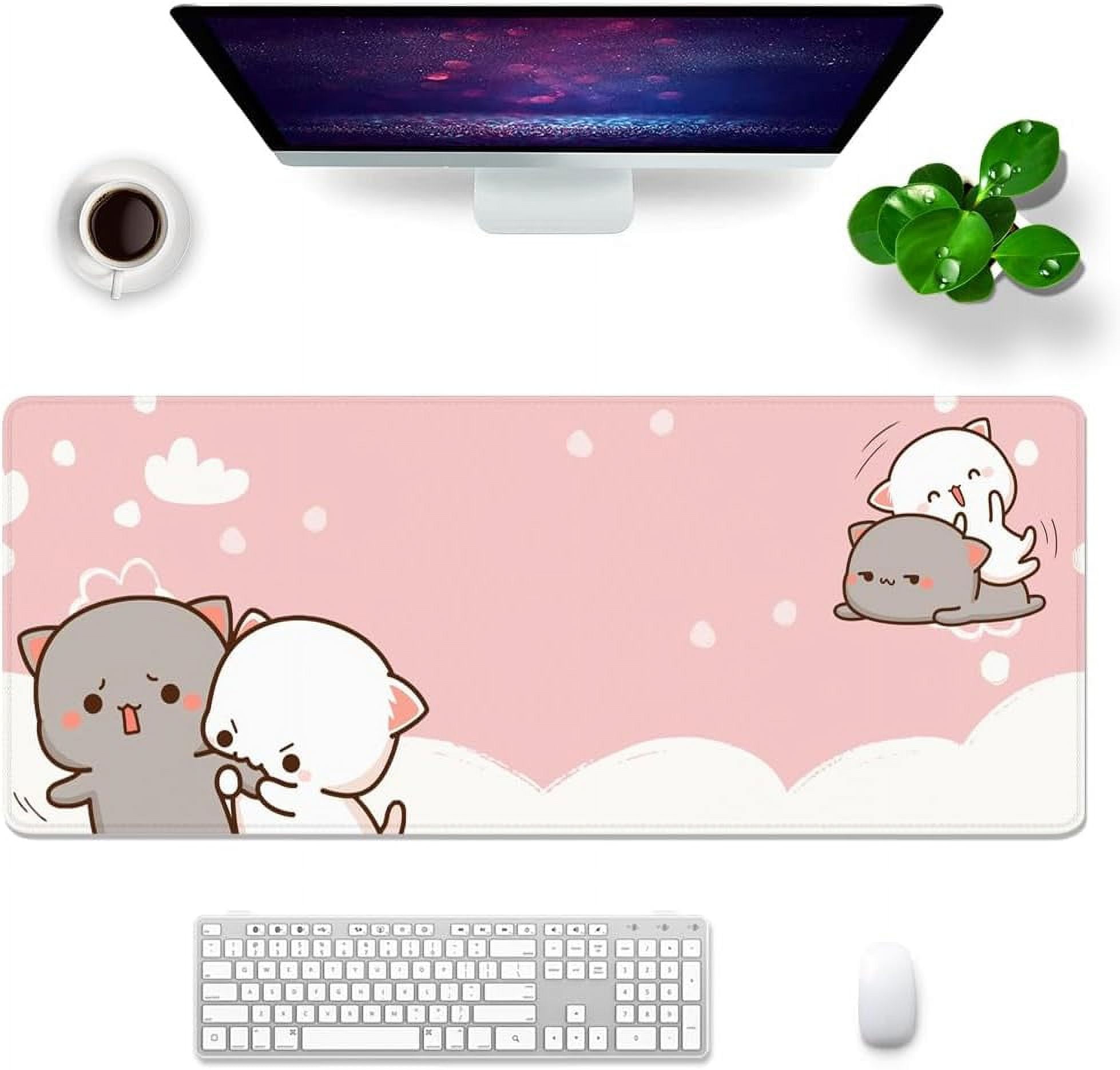 Kawaii Large Mouse Pad Pink Gaming Mouse Pad Cat XL Cute Desk Mat 31 ...