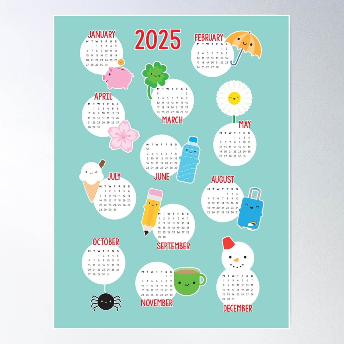 Kawaii Life 2025 Calendar Poster Wall Art, Modern Wall Decor For Living ...