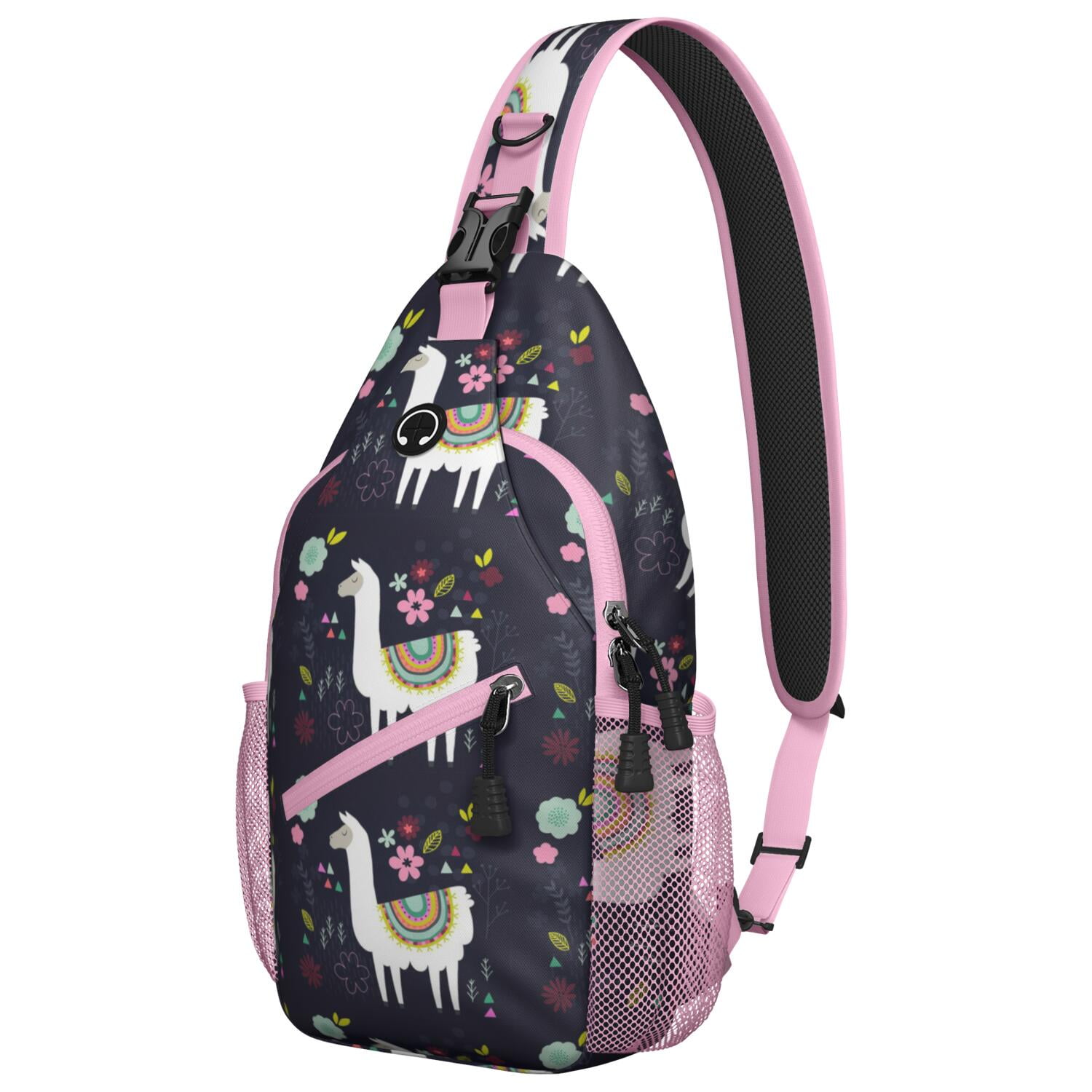 Kawaii Llama Sling Backpack, Cute Alpaca Face Cartoon Print Crossbody ...
