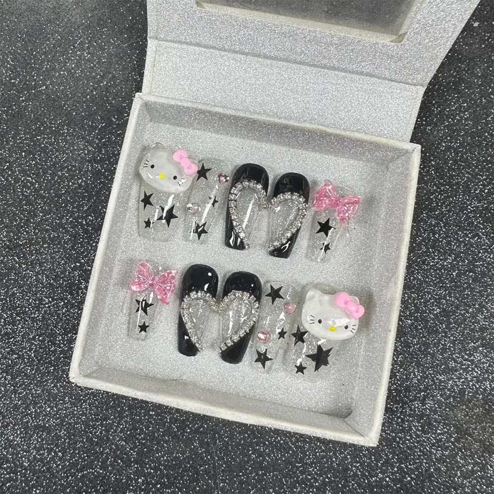 Kawaii Long Square Hellokitty Handmade Fake Nails Cinnamoroll Mymelody