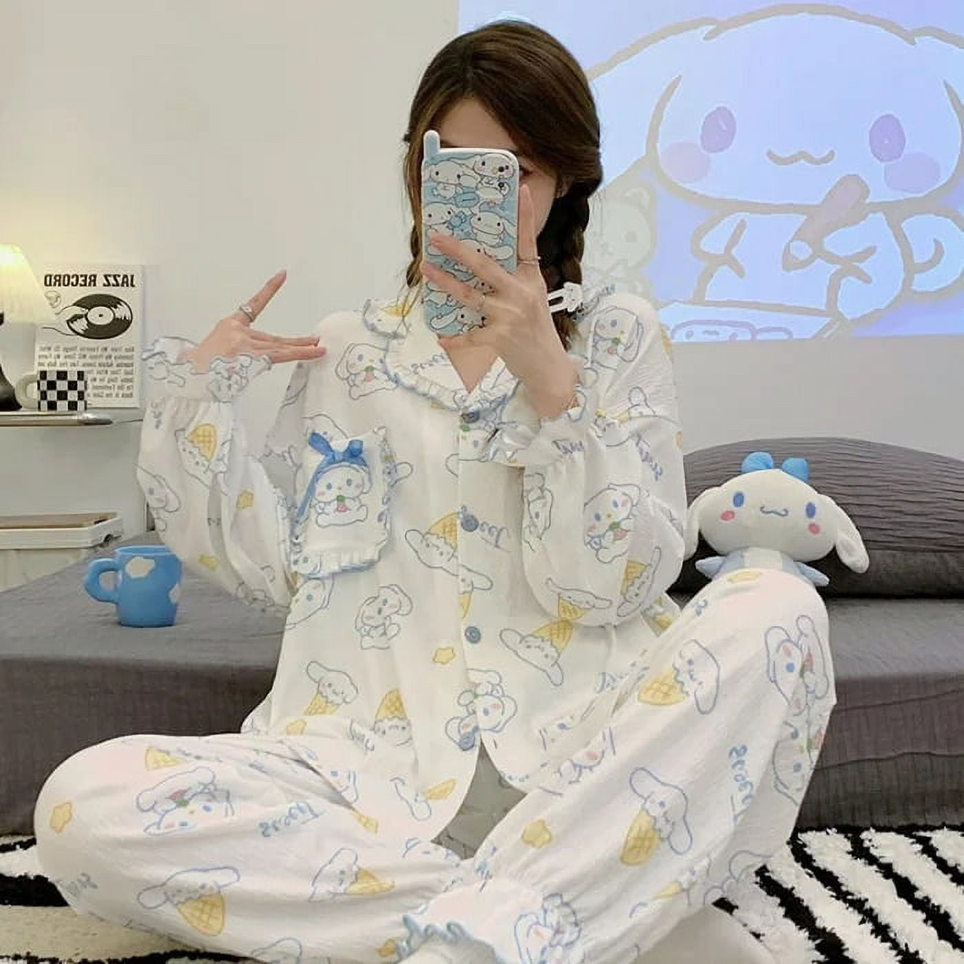 Kawaii MINISO Anime Cartoon Kuromi Pajamas Thin Section Long-Sleeved ...