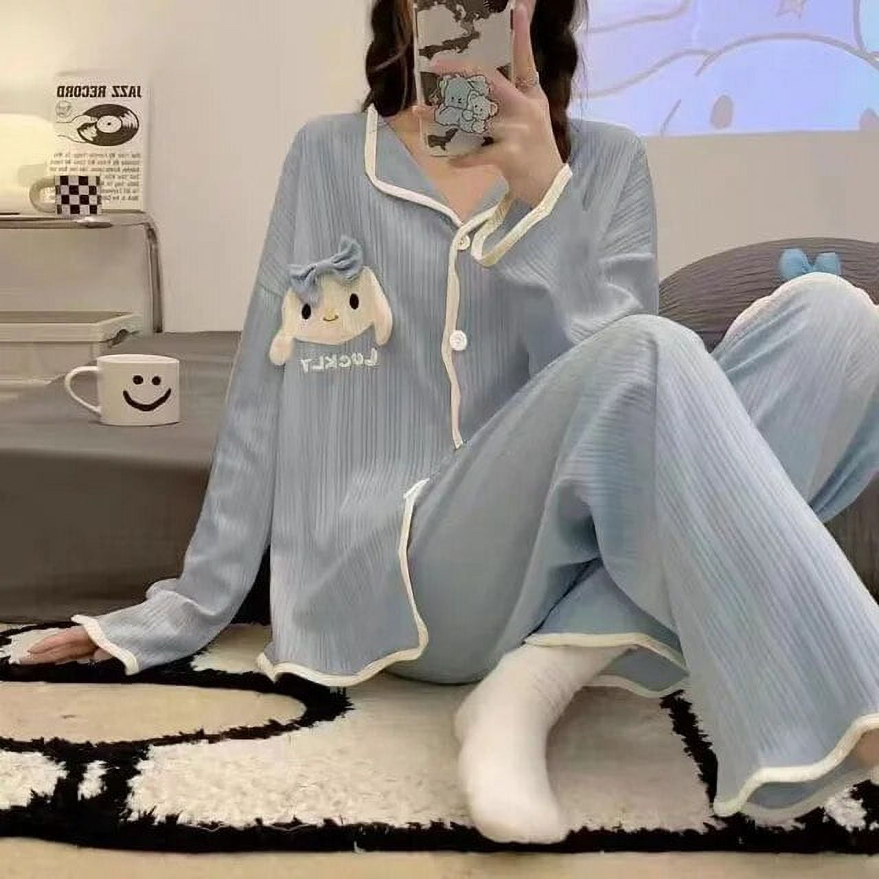 Kawaii MINISO Cinnamoroll Women‘s Milk Silk Pajamas Set Anime Kuromi ...