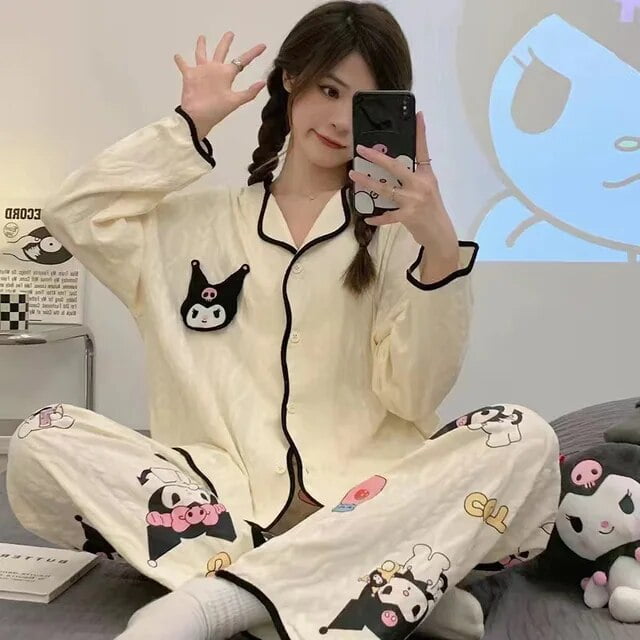 Kawaii MINISO Cinnamoroll Women‘s Milk Silk Pajamas Set Anime Kuromi ...