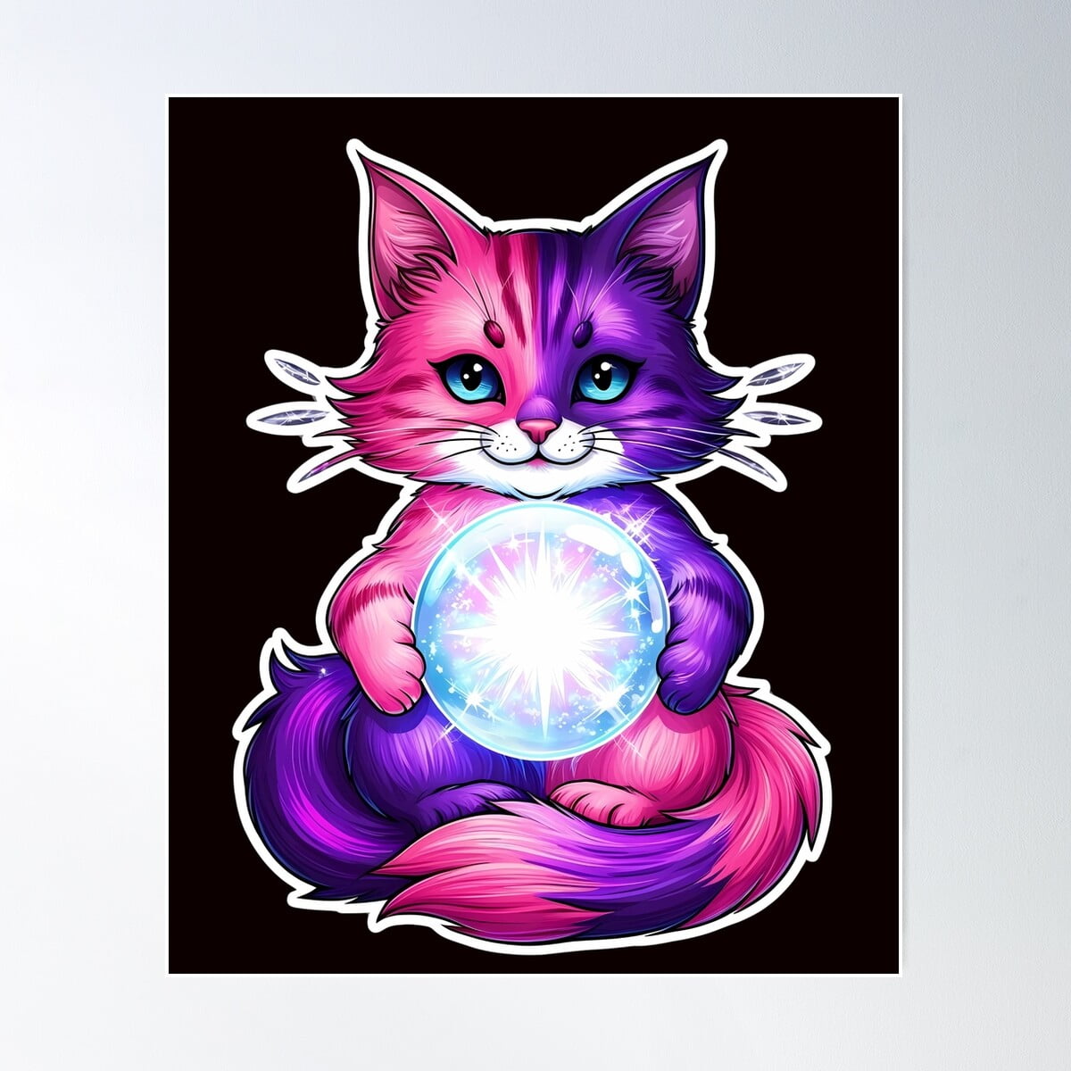 Kawaii Magical Cat| Cute Minimalist Witchy Kitty Art | Mystical Feline Design Poster Wall Art ...