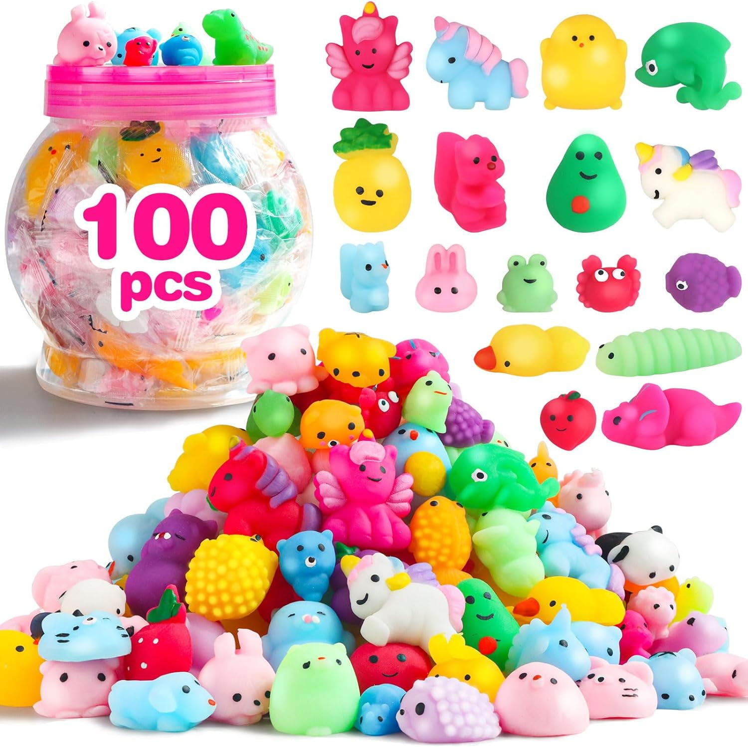 Kawaii Mochi Squishies Fidget Toy - FUNNYB&G 100 pcs Squishy Party ...