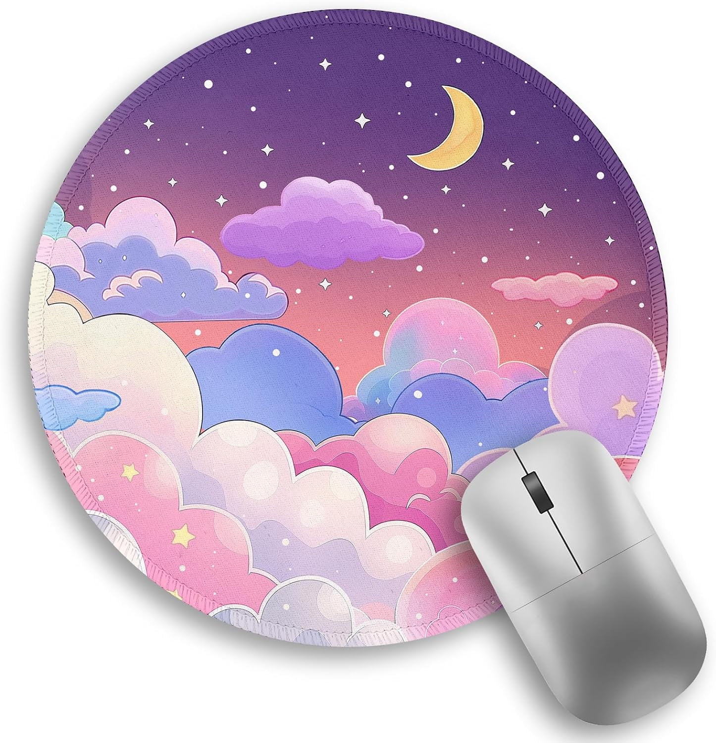 Kawaii Moon Cloud Star Sky Night Mouse Pad, Small Round Mouse Pads for ...