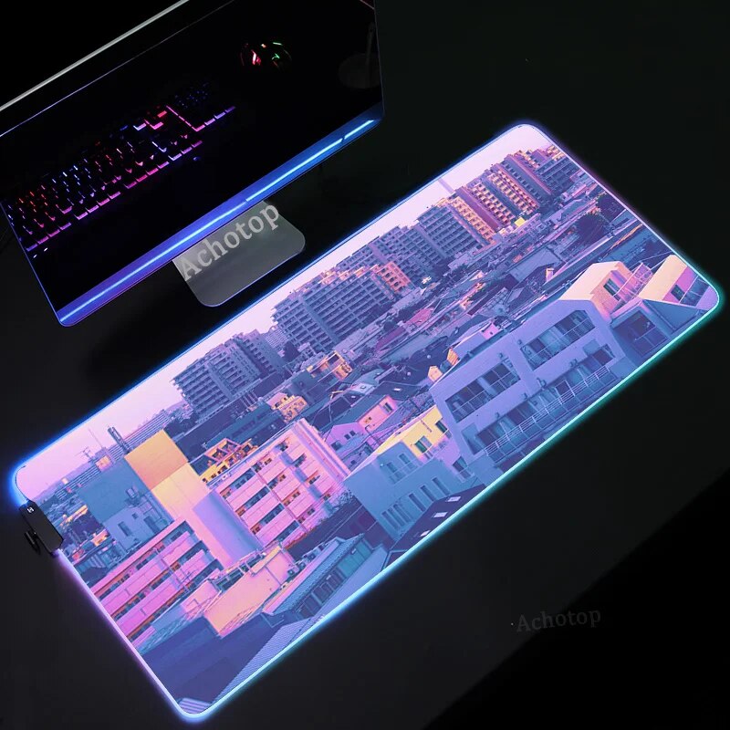 Kawaii Moon Landscape Mouse Pad RGB Large Computer Mat Desk Mat LED ...