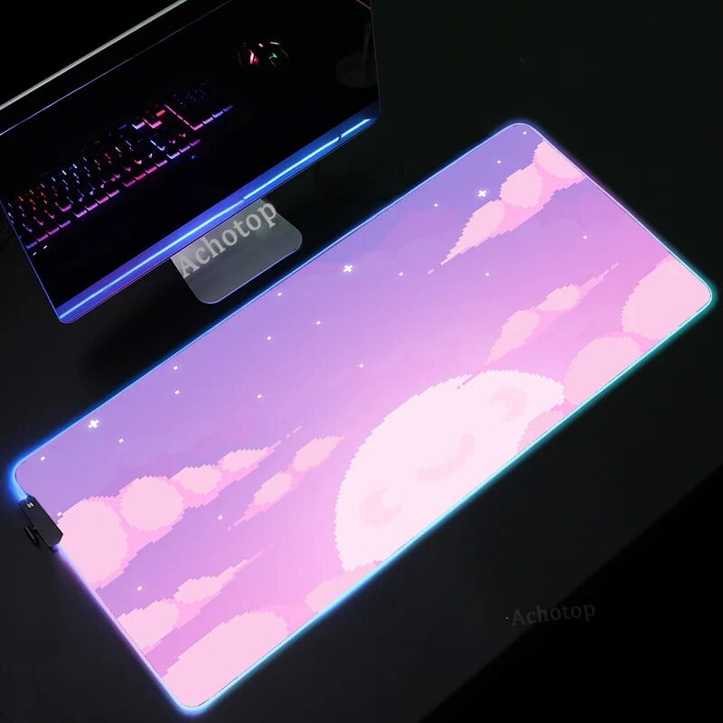 Kawaii Moon Landscape Mouse Pad RGB Large Computer Mat Desk Mat LED ...