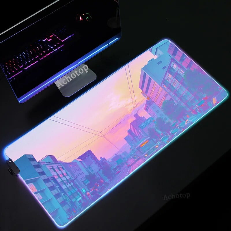 Kawaii Moon Landscape Mouse Pad RGB Large Computer Mat Desk Mat LED ...