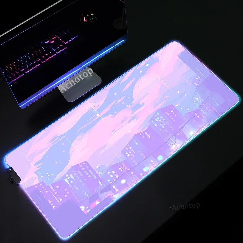 Kawaii Moon Landscape Mouse Pad RGB Large Computer Mat Desk Mat LED ...