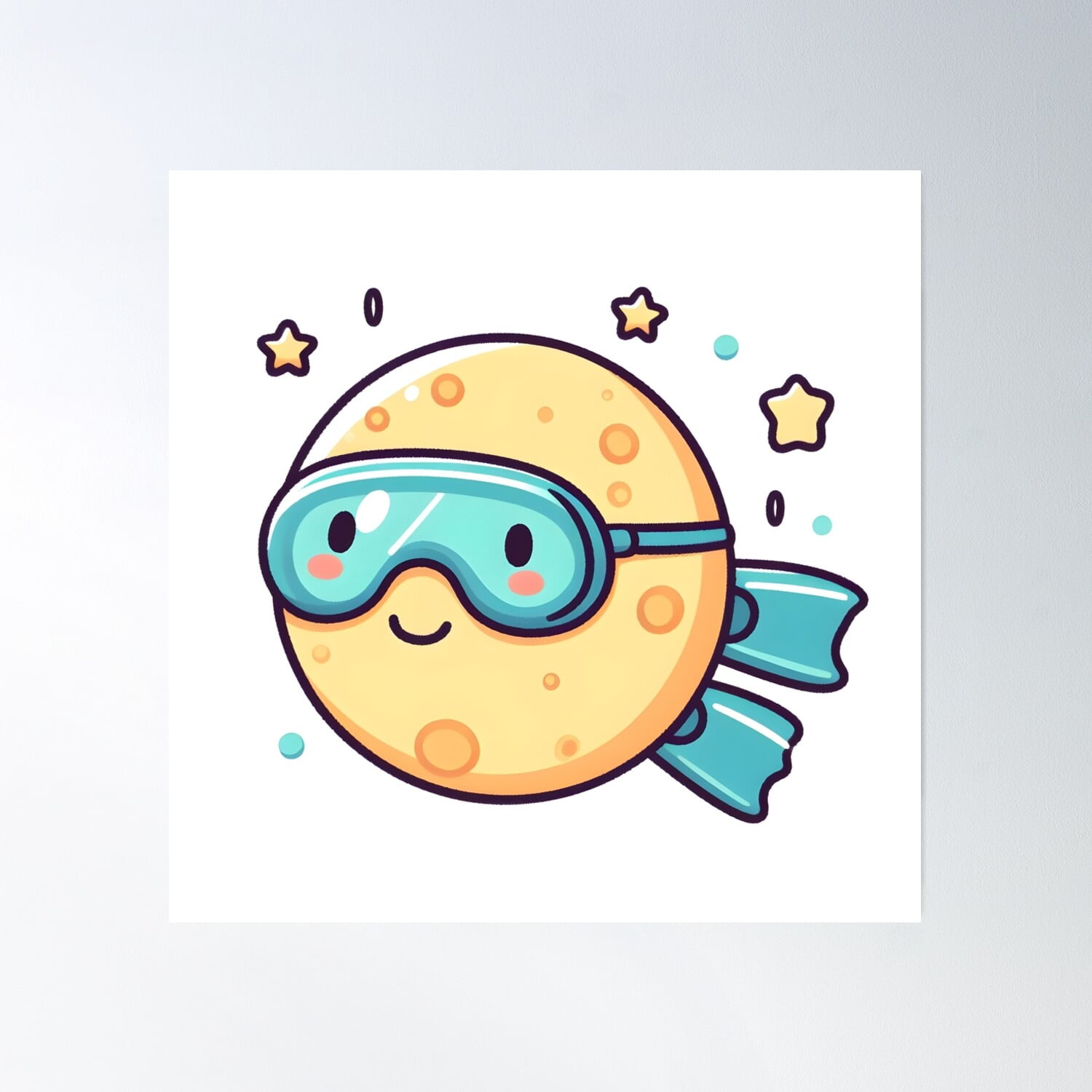 Kawaii Moon With Swim Fins Poster Wall Art, Modern Wall Decor, 24x24 ...