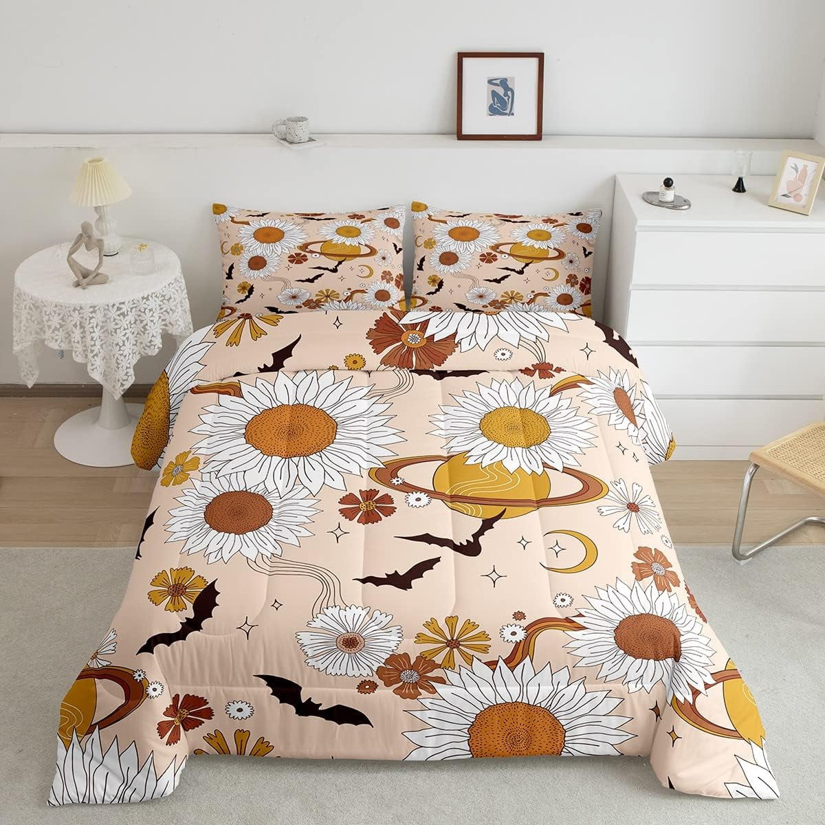Kawaii Mushroom Bedding Set Full Boho Sun Bedding Comforter Sets Hippie ...