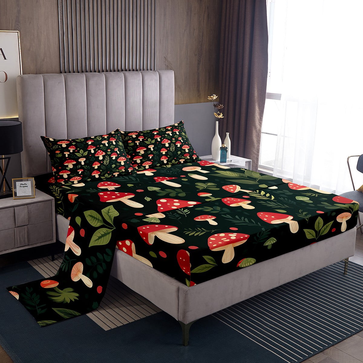 Kawaii Mushroom Bedding Set King Size,Cartoon Mushroom Bed Sheets Set ...