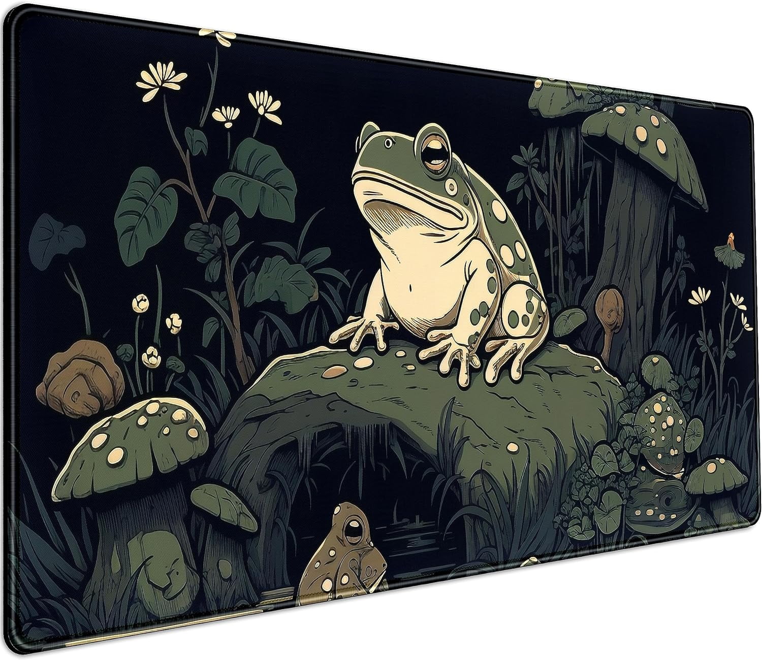 Kawaii Mushroom Cute Frog Desk Mat Anime Gaming Mouse Pad Dark Green ...