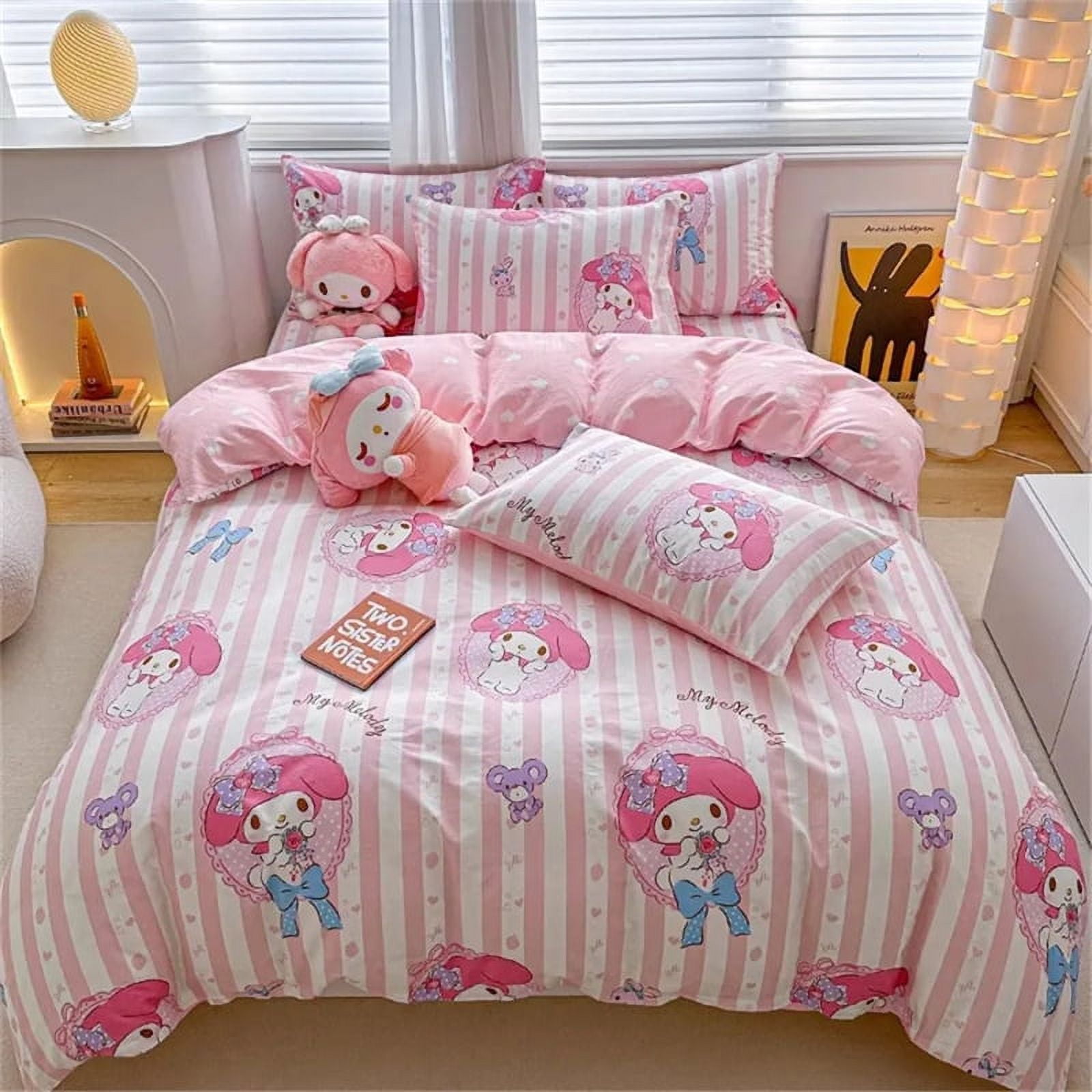 Kawaii My Melody Kuromi Cinnamoroll Duvet Cover Pillowcase Bedding Set ...