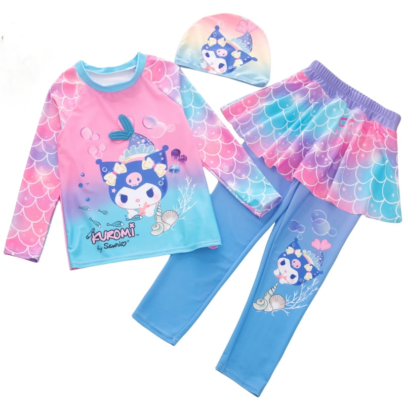 Kawaii My Melody Swimsuit Three Piece Sanrio Kuromi Cute Anime Swimwear ...