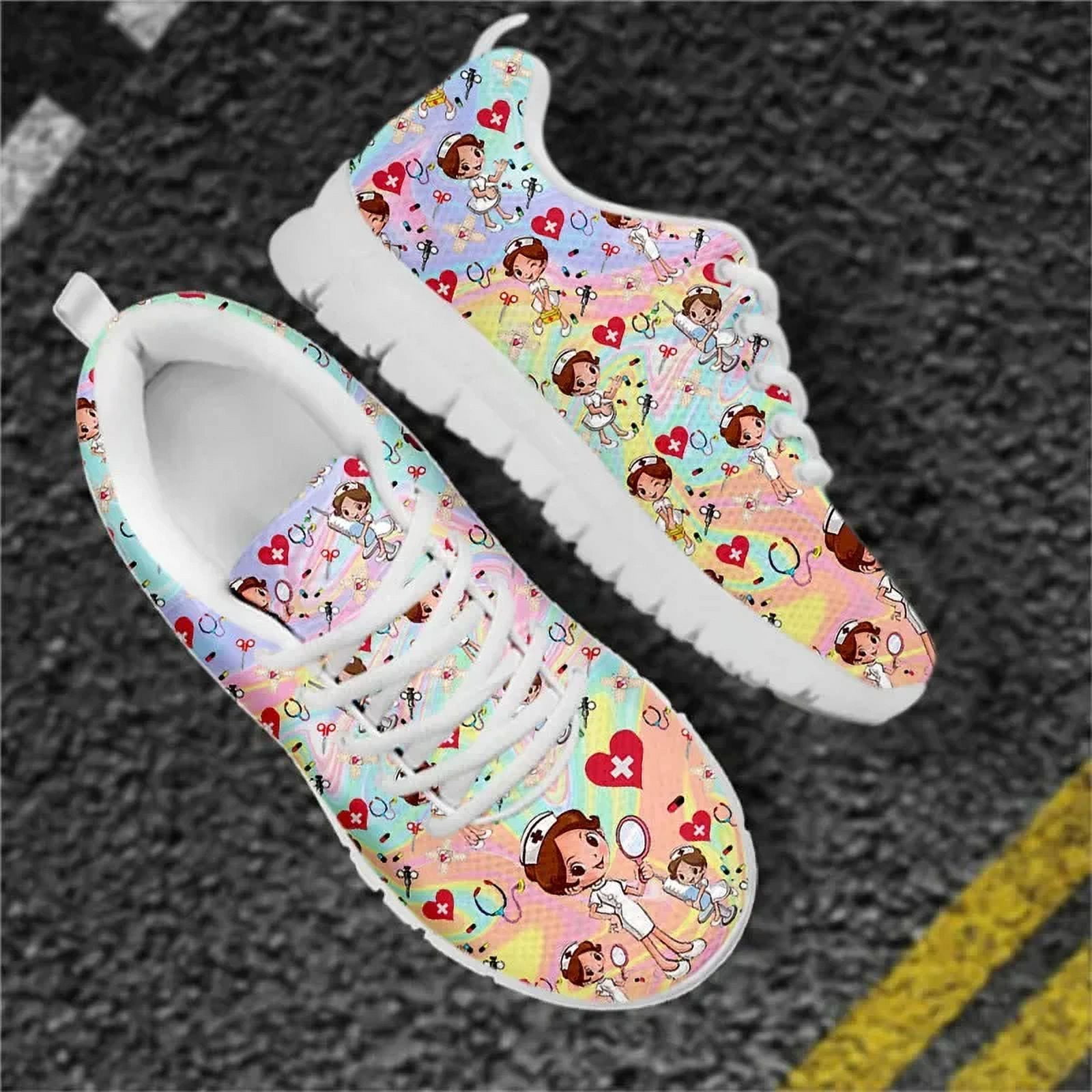 Kawaii Nurse Girls Rainbow Gradient Print Women's Nurse Shoes ...