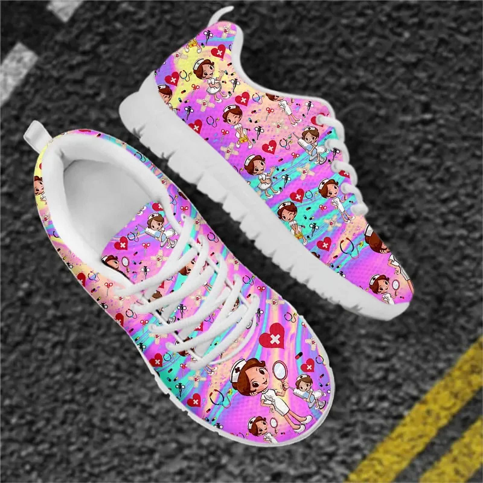 Kawaii Nurse Girls Rainbow Gradient Print Women's Nurse Shoes ...