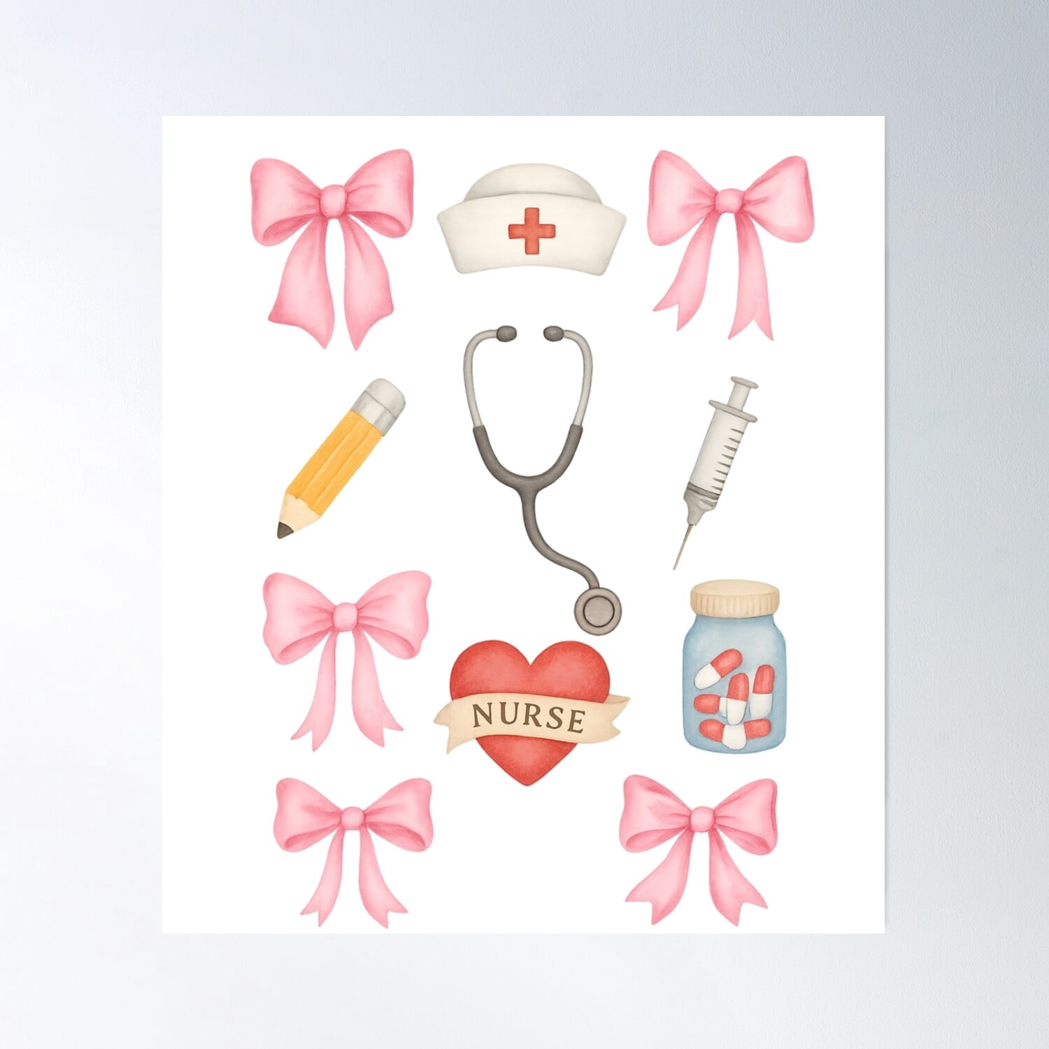 Kawaii Nurse Stickers Set, Pink Bow Nurse Aesthetic, Cute Medical Icons ...