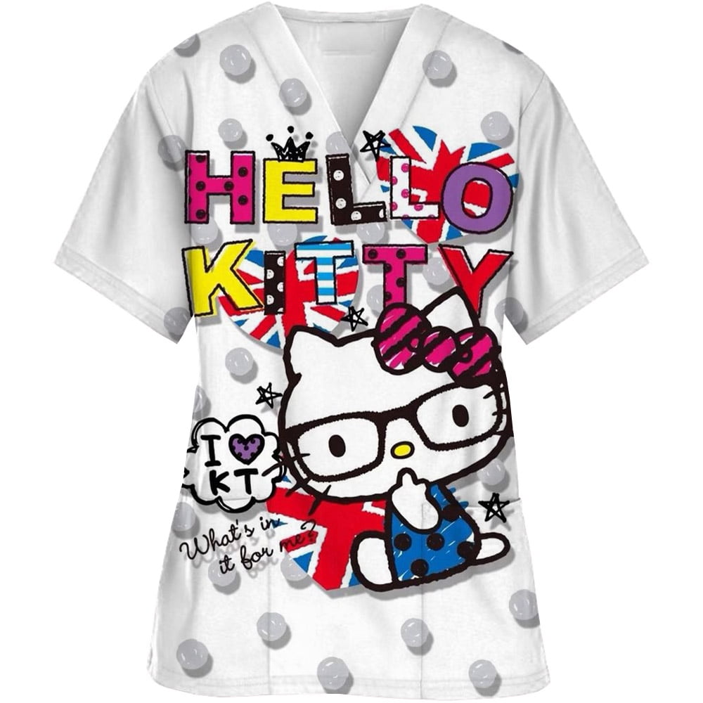 Kawaii Nurse Uniform Scrubs Miniso Womens Cartoon Hello Kitty Print ...