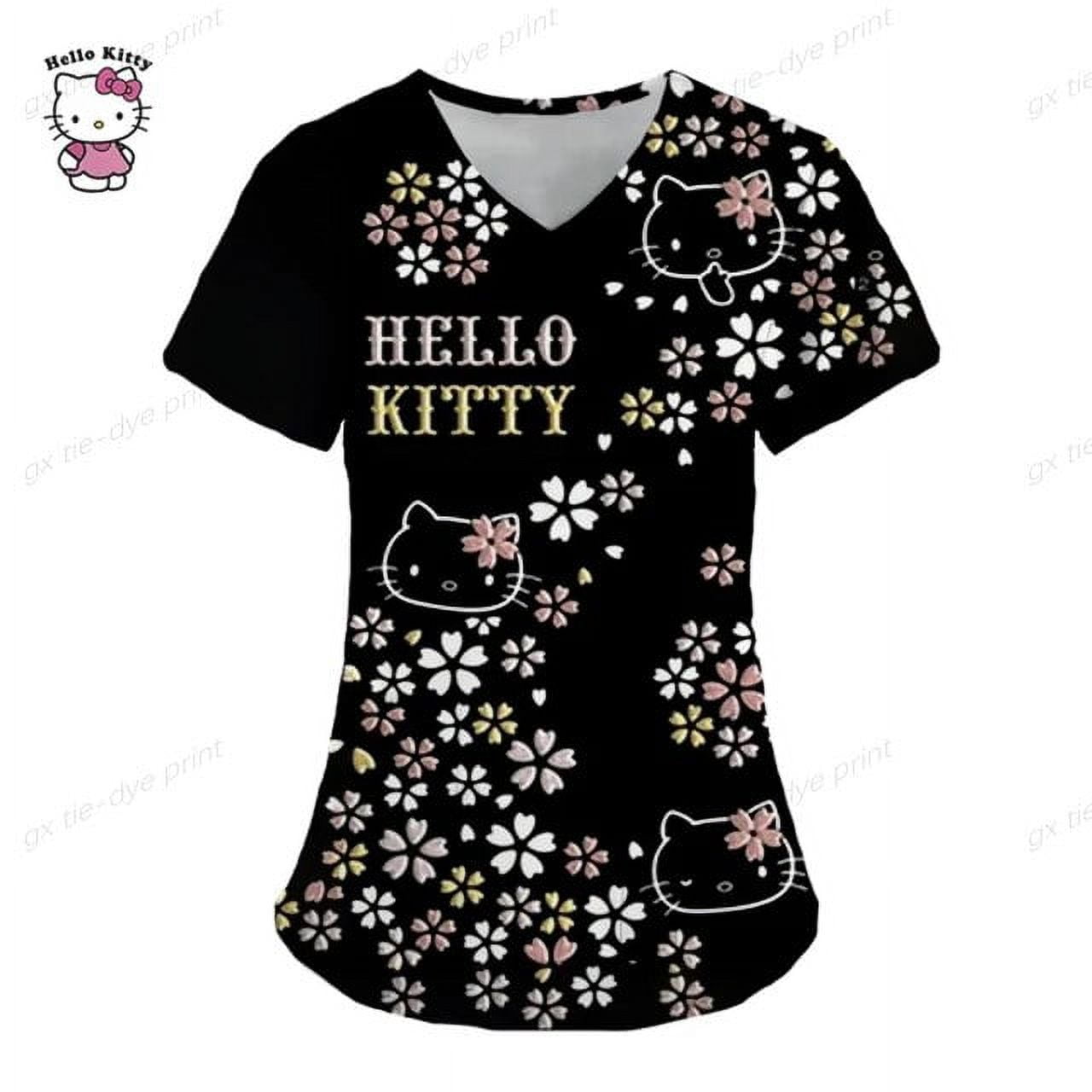 Kawaii Nurse Uniform Scrubs Tops Womens Cartoon Hello Kitty Print Short ...