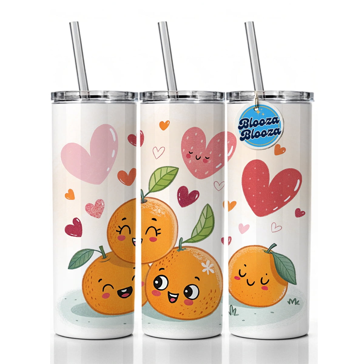 Kawaii Oranges And Hearts 20oz Insulated Water Bottle Skinny Tumbler ...