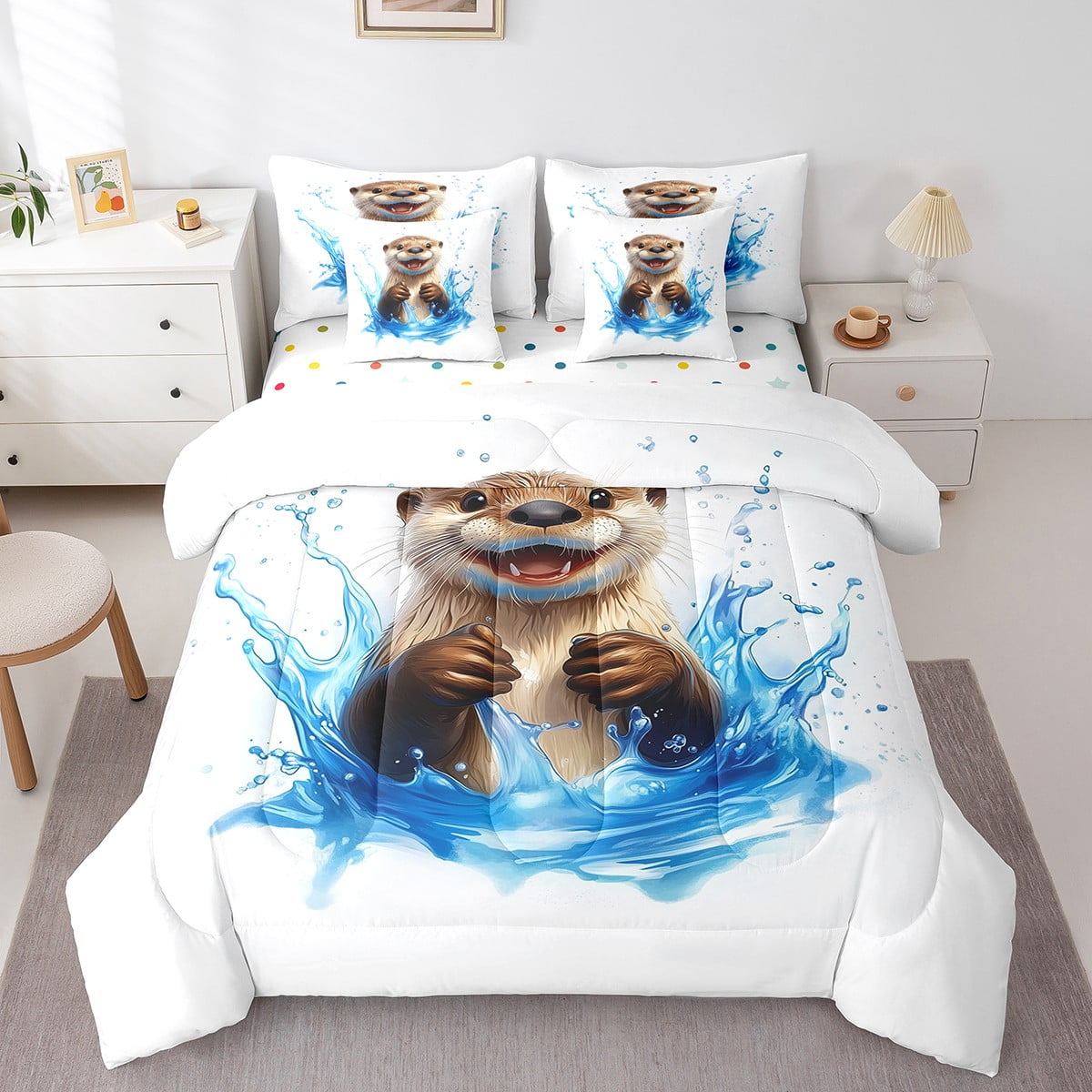 Kawaii Otter Twin Size 7-Piece Bedding Set Cute Rodent Animal Comforter ...