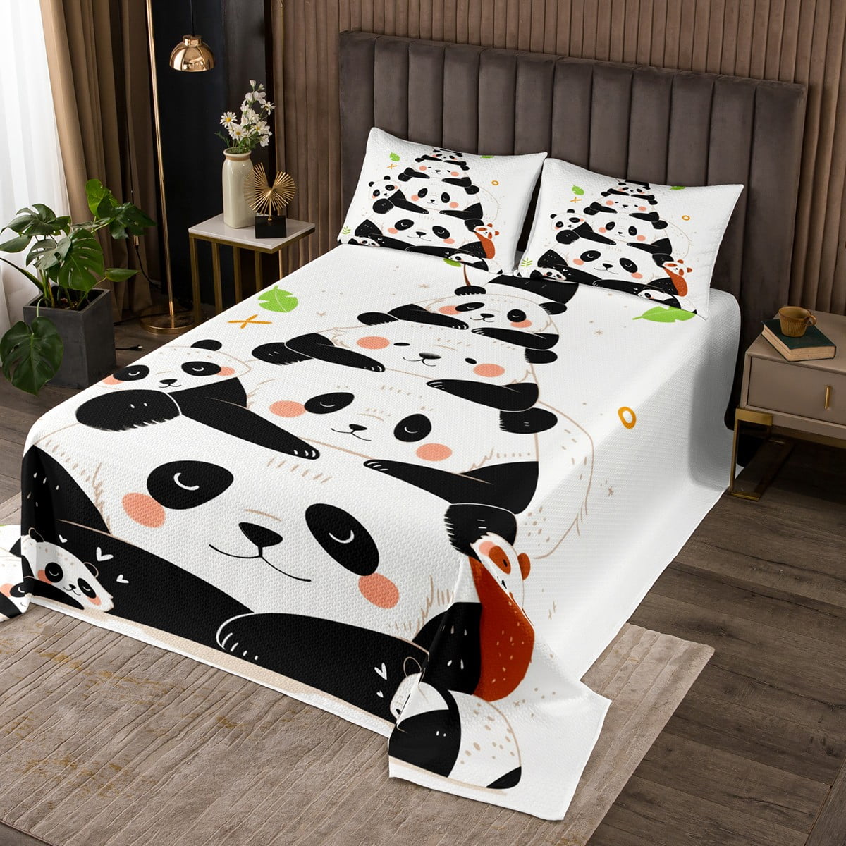Kawaii Panda Bedspread King Size Cute Cartoon Animal Coverlet Set Room ...