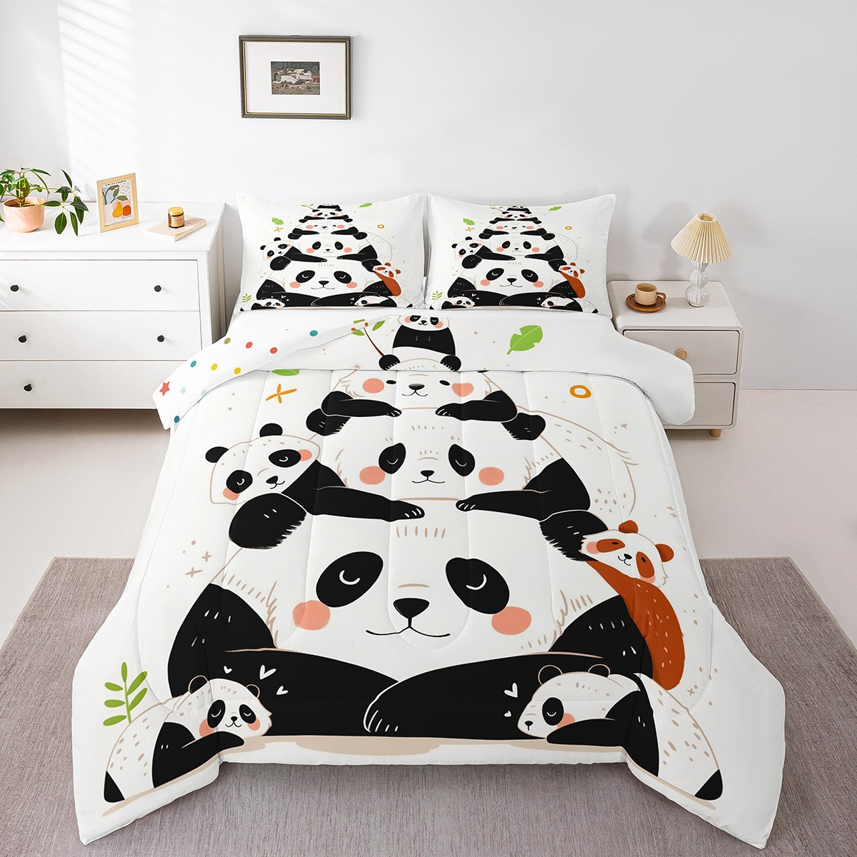 Kawaii Panda Comforter Set Queen Size Cute Cartoon Animal Bedding Set ...