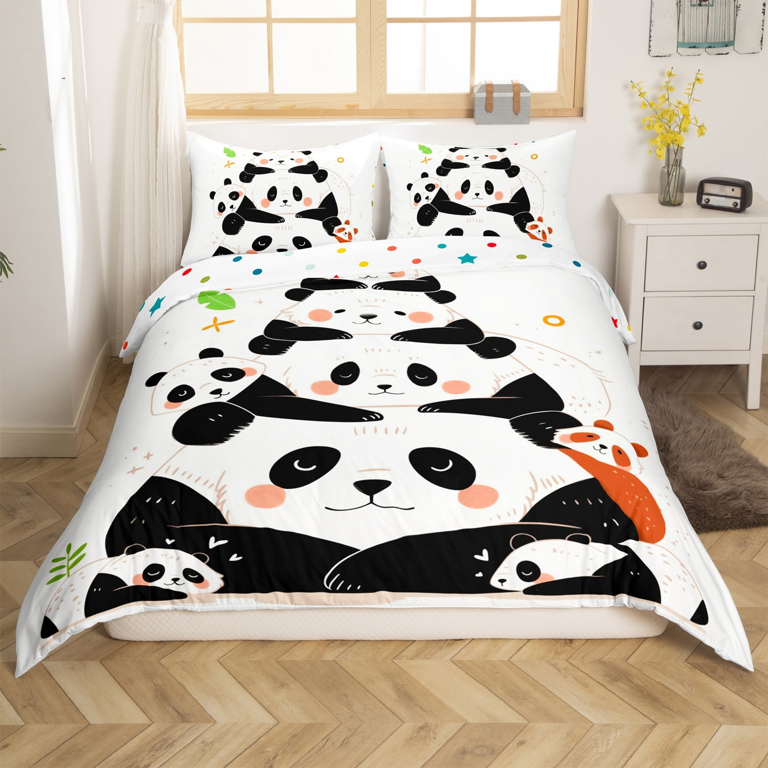 Kawaii Panda Duvet Cover Cute Cartoon Animal Bedding Set Tropical ...