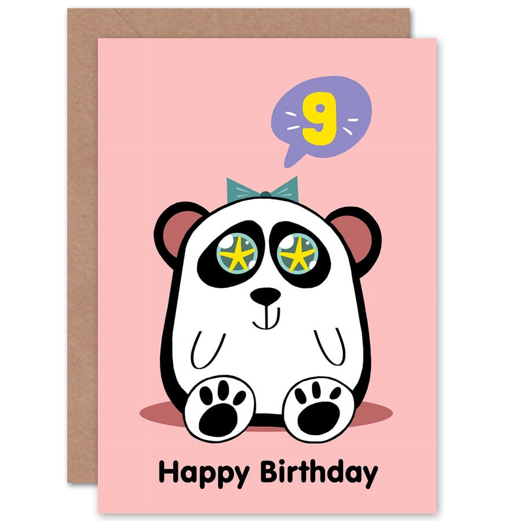 Kawaii Panda Star 9th Birthday Greetings Card Plus Envelope Blank ...