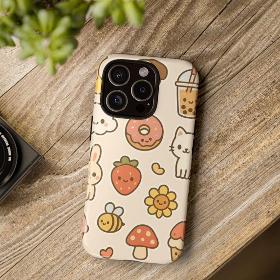 Kawaii Pastel Doodle Phone Case with Bunny Cat Boba Art 17 through 11 ...
