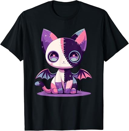 Kawaii Pastel Goth Creepy Cute Witchy Zombie Patchwork Cat T-Shirt ...