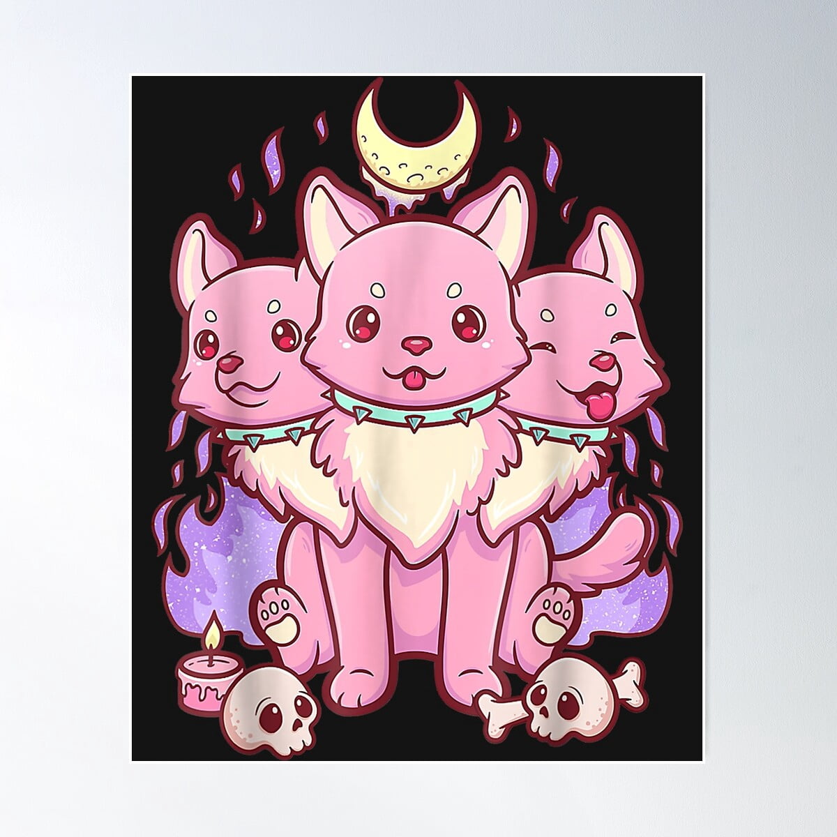 Kawaii Pastel Goth Cute Creepy 3 Headed Dog Poster Wall Art, Modern ...