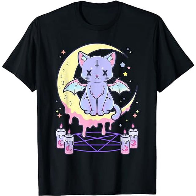 Kawaii Pastel Goth Cute Creepy Black Cat T-Shirt - Walmart.com