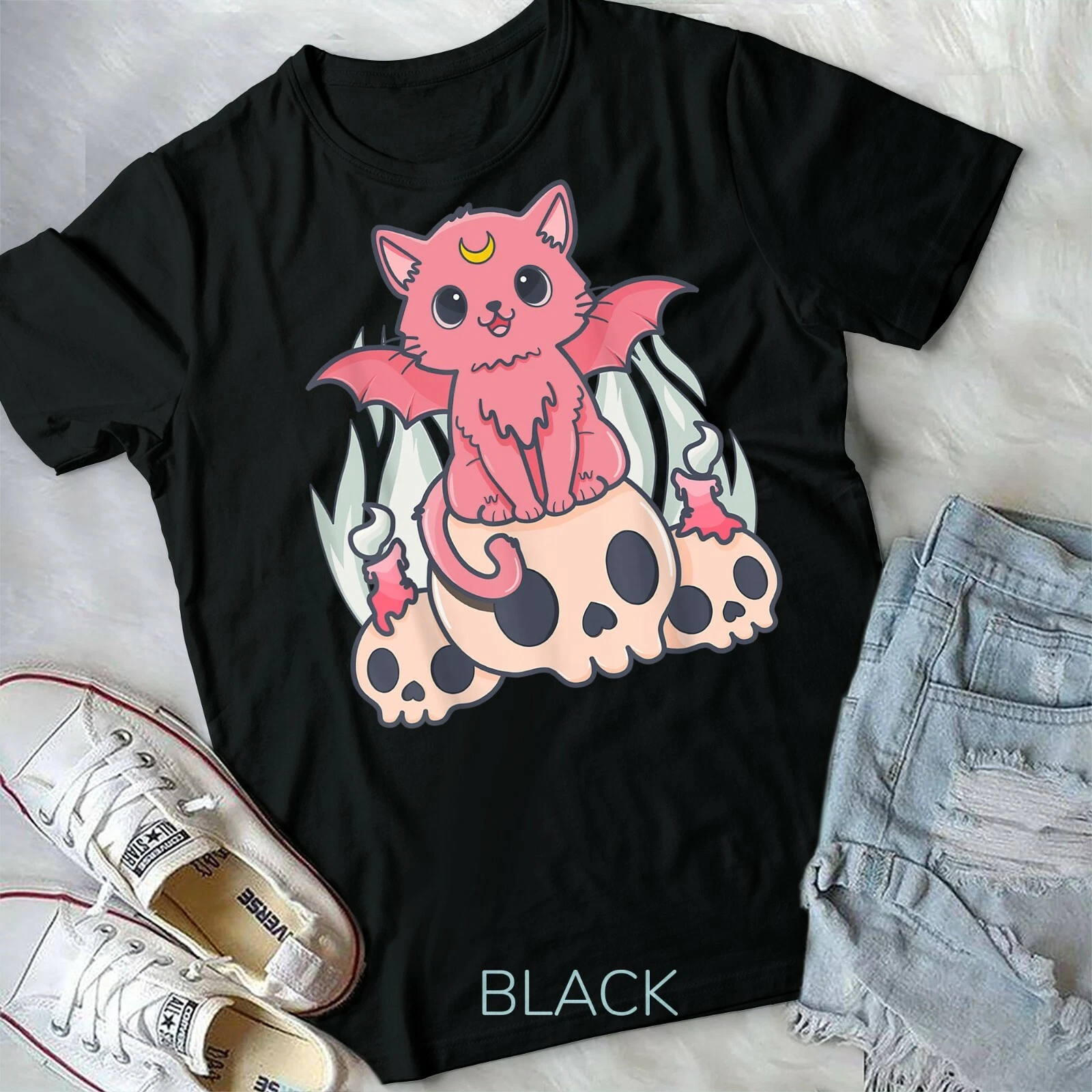 Kawaii Pastel Goth Cute Creepy Demon Cat Skull Anime Vaporwave ...