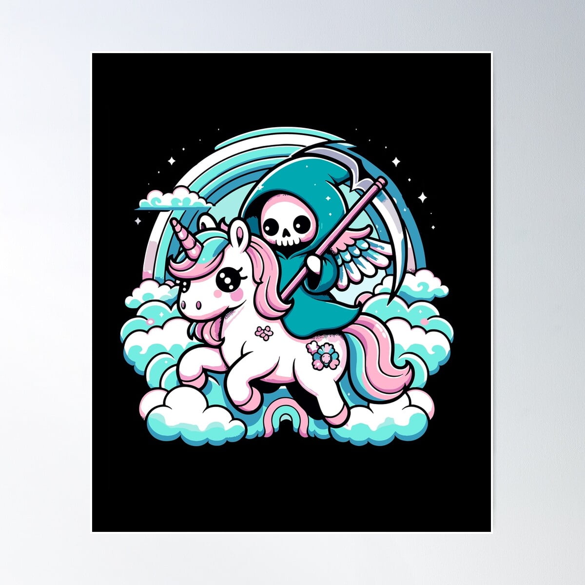 Kawaii Pastel Goth Day Cute Creepy Unicorn Grim Reaper Poster Wall Art ...