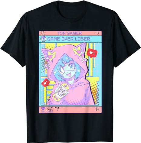 Kawaii Pastel Goth Girl Anime Gamer Game Over Loser T-Shirt - Walmart.com