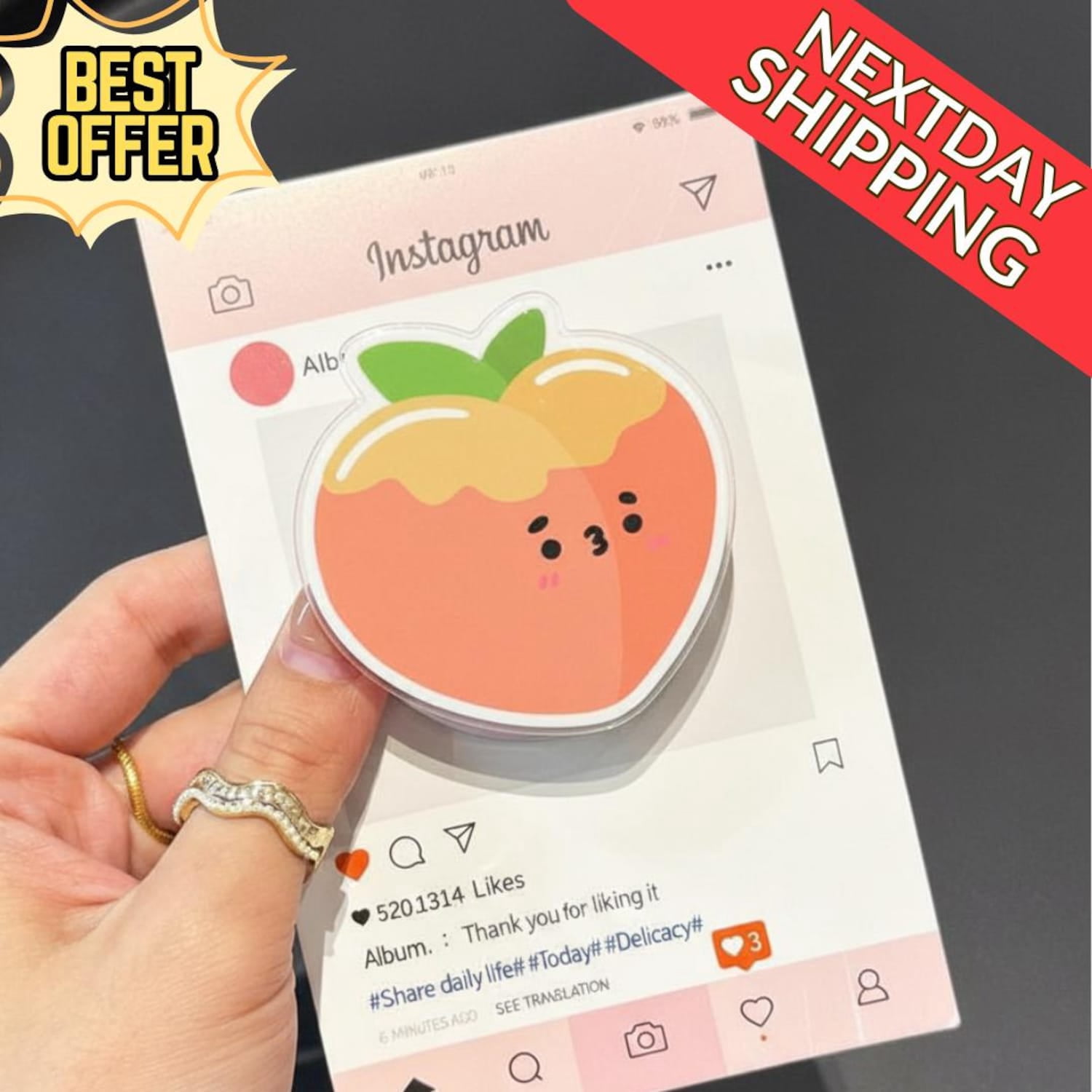 Kawaii Peach Magnetic Phone Grip – Cute Peach Character with Sweet ...