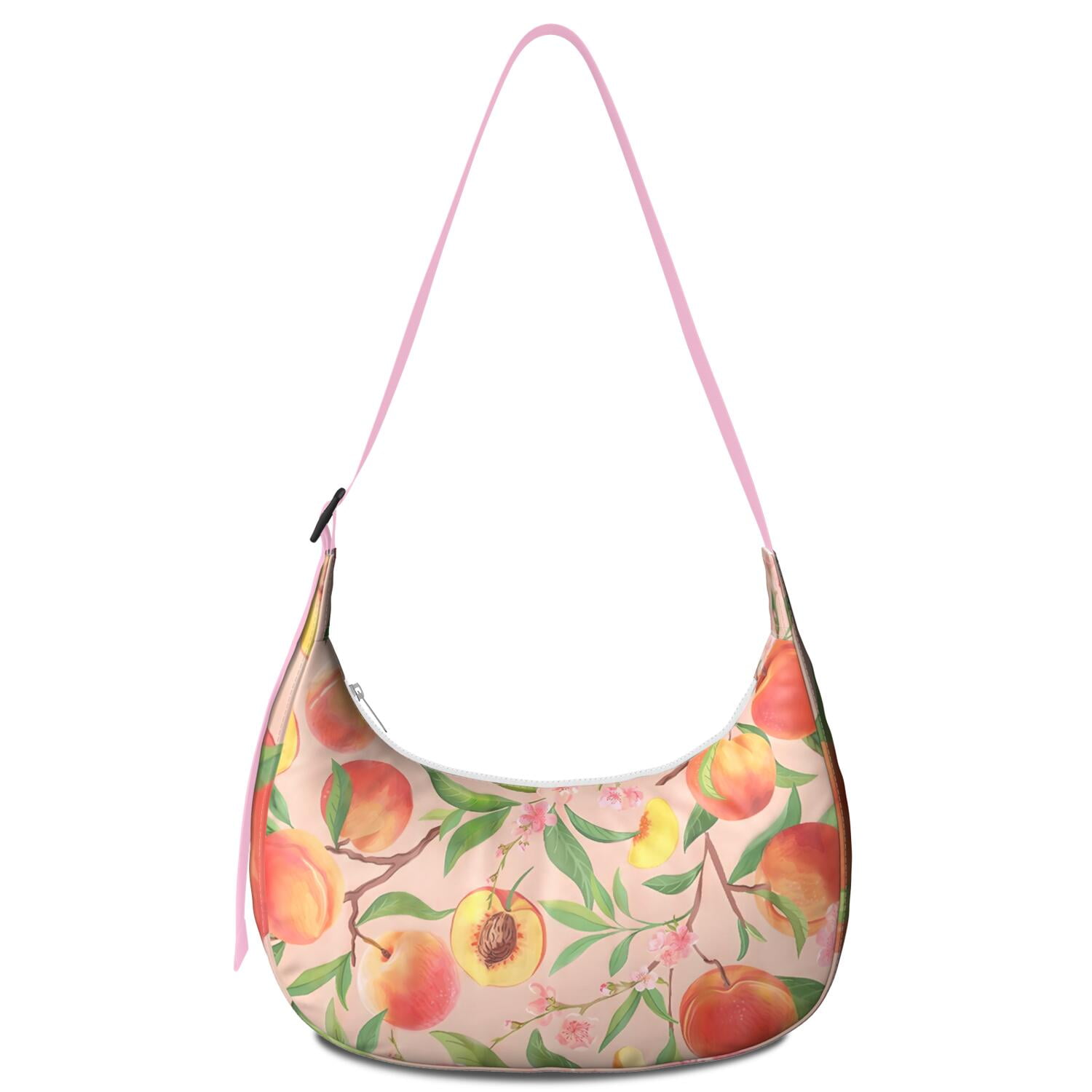 Kawaii Peach Print Crossbody Handbag for Women, Cute Pink Fruit ...