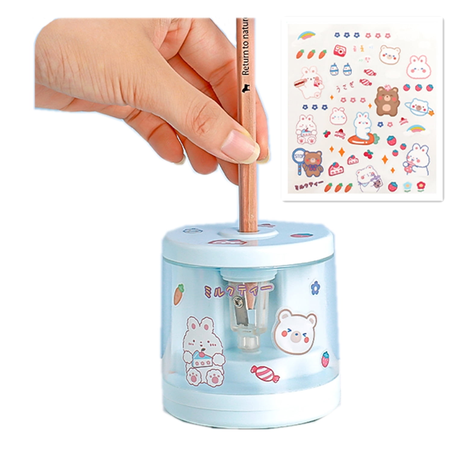 Kawaii Pencil Sharpener with Cute Free Sticker Combo Adorable Electric ...