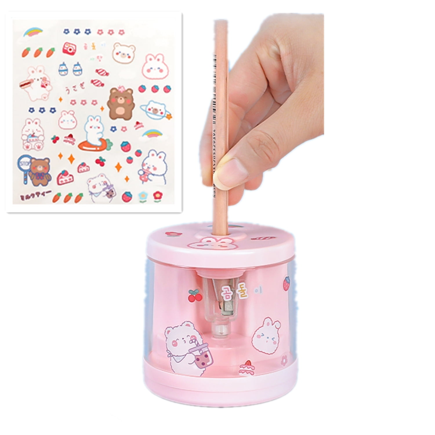 Kawaii Pencil Sharpener with Cute Free Sticker Combo Adorable Electric ...