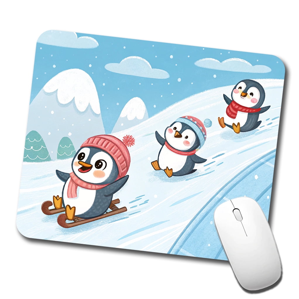 Kawaii Penguins Sledding Snow Mouse Pad Low Profile Gaming Mat ...