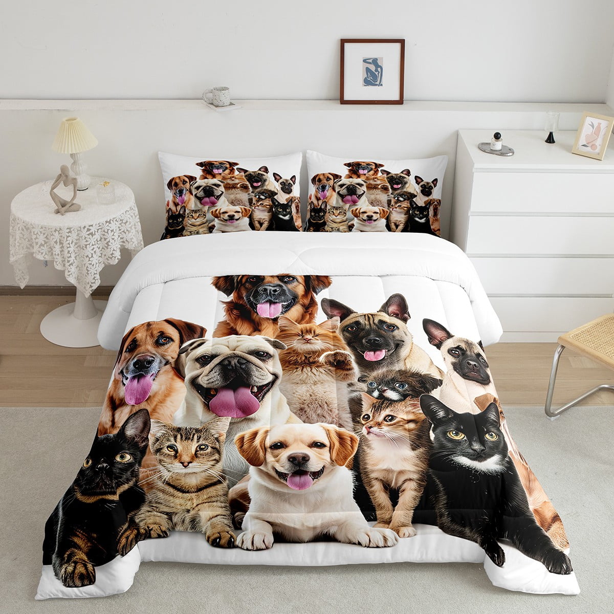 Kawaii Pet Comforter Set Little Cat Pup Dog King Bedding Set,Cute ...