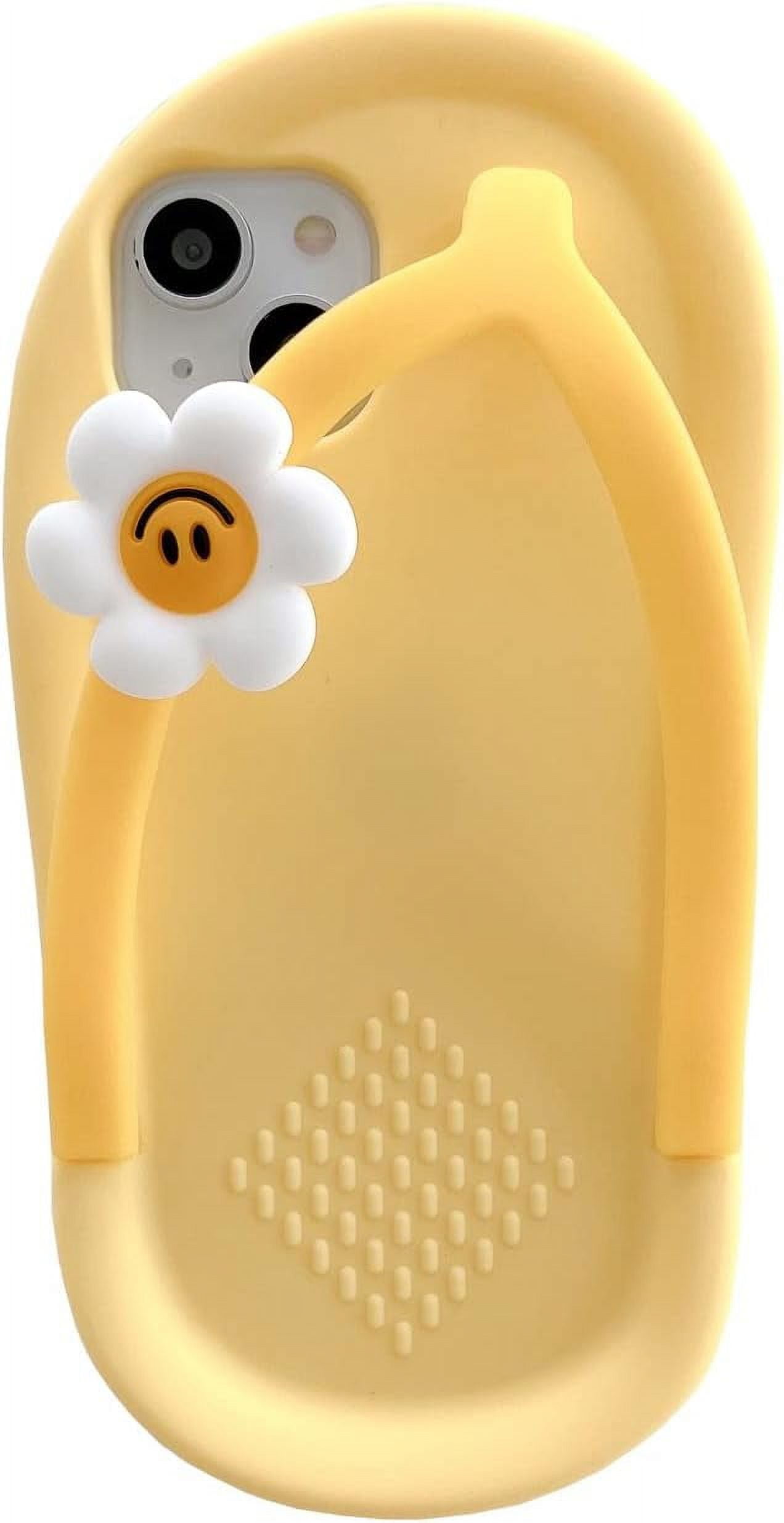 Kawaii Phone Cases Apply to iPhone 13 Pro,Cute Cartoon Yellow Slippers Phone Case with Flower ...